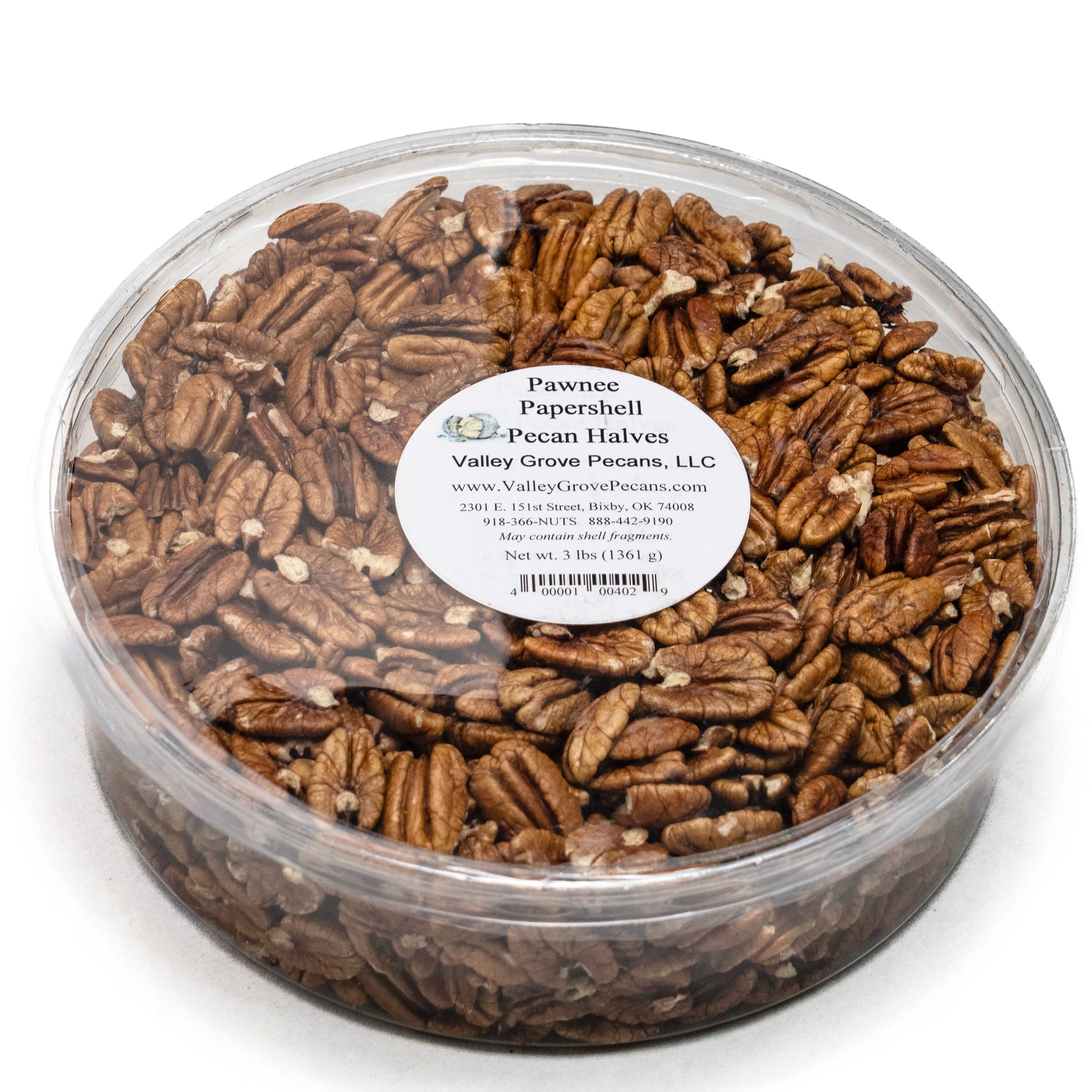 3 lbs Pawnee papershell pecan halves in resealable plastic container ...