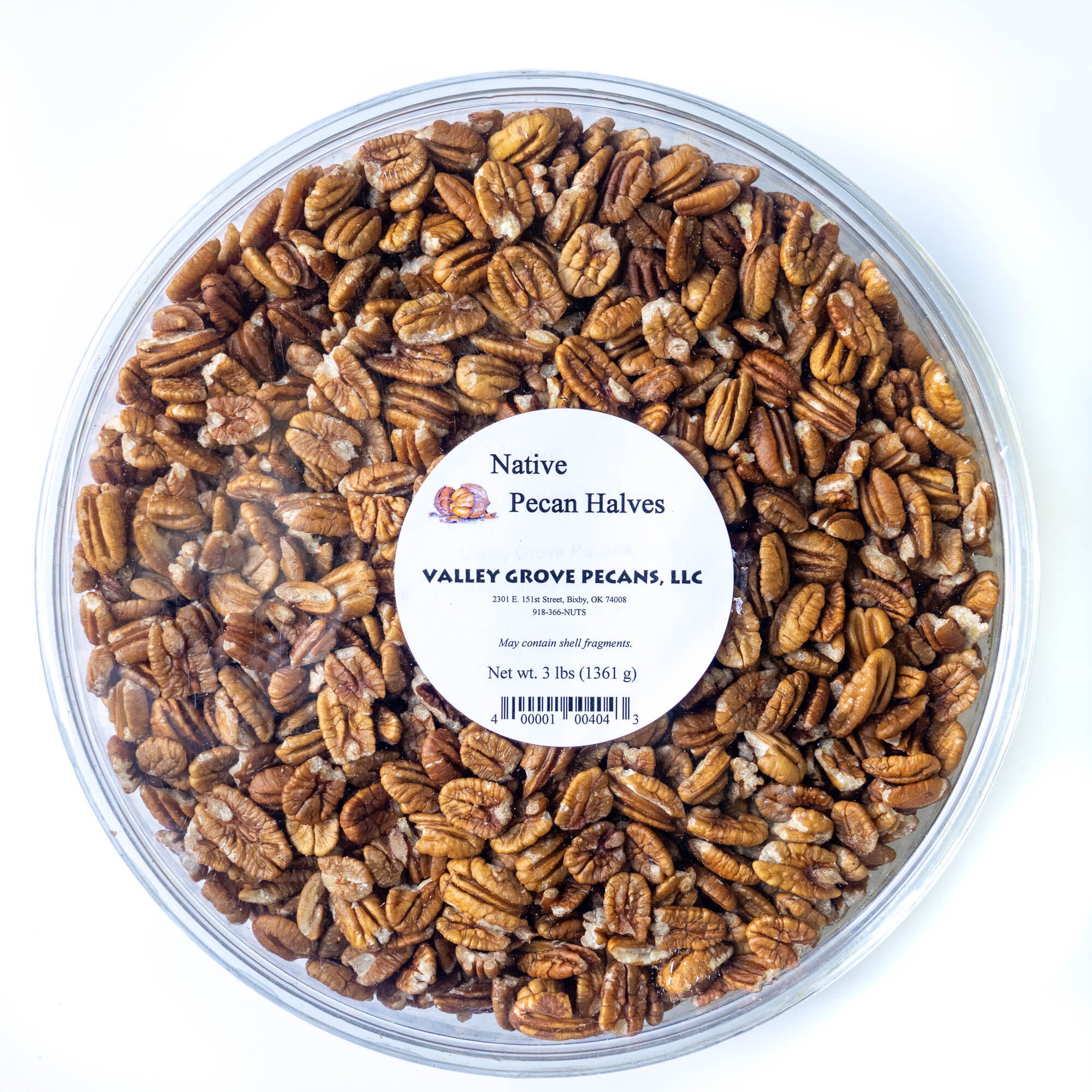 3 Pound Native Pecan Halves Resealable Plastic Container | VALLEY GROVE ...