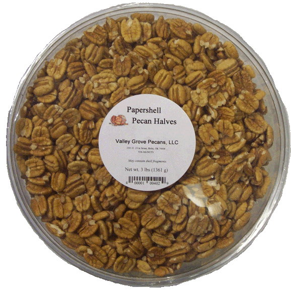 3 lbs Pawnee papershell pecan halves in resealable plastic container ...